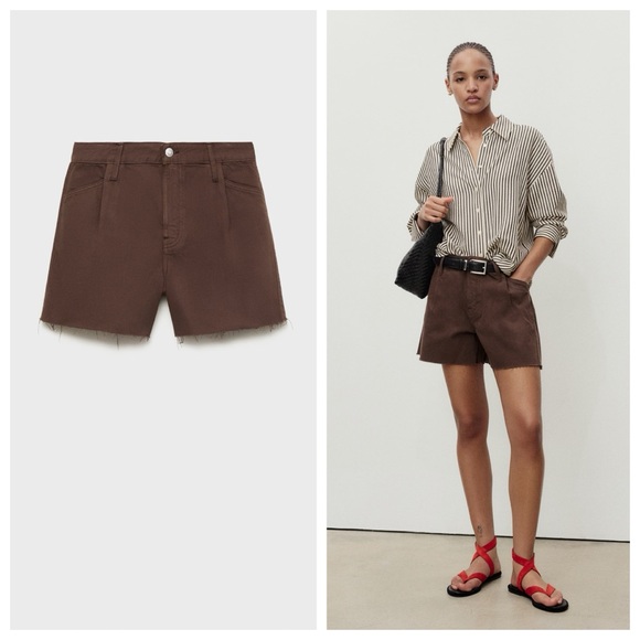 Mango | Shorts | Mango Denim Shorts With Frayed Hem And Pleats | Poshmark